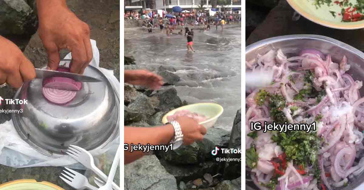 Peruanos preparan ceviche en la playa de Ancón y lavan el pescado con ...