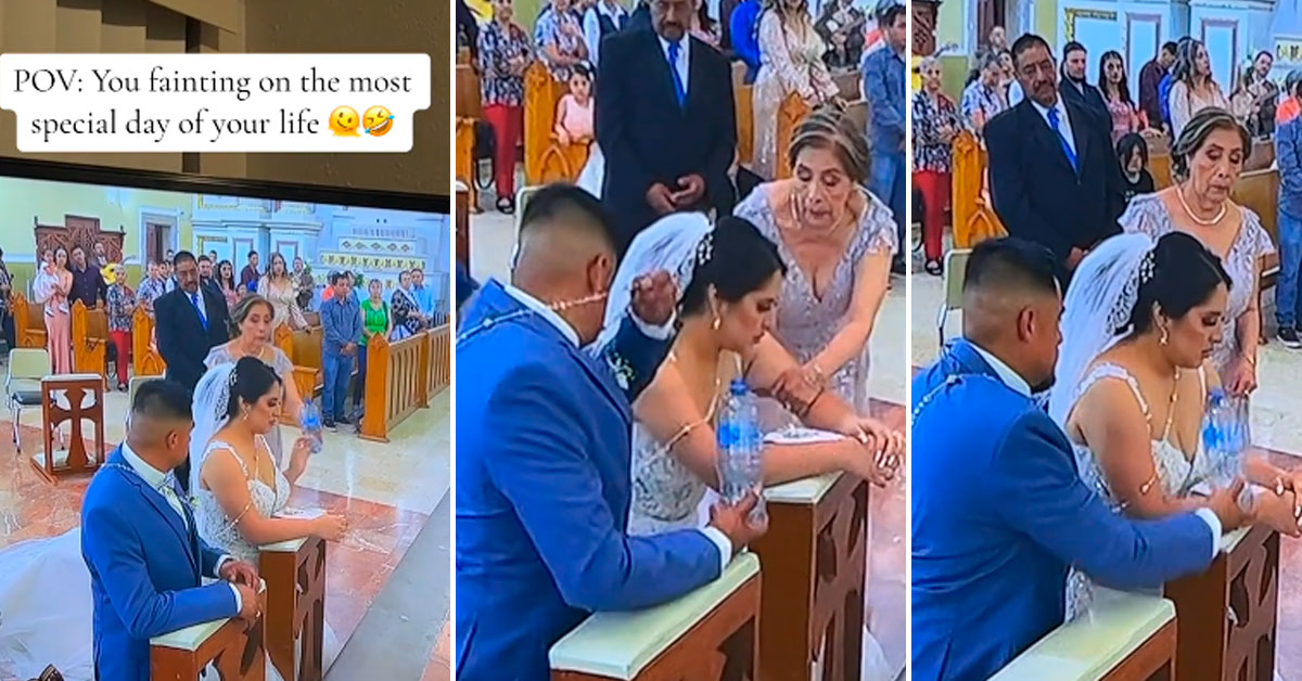 Novia casi se desmaya durante su boda y usuarios reaccionan: "¿Bendición en camino?"